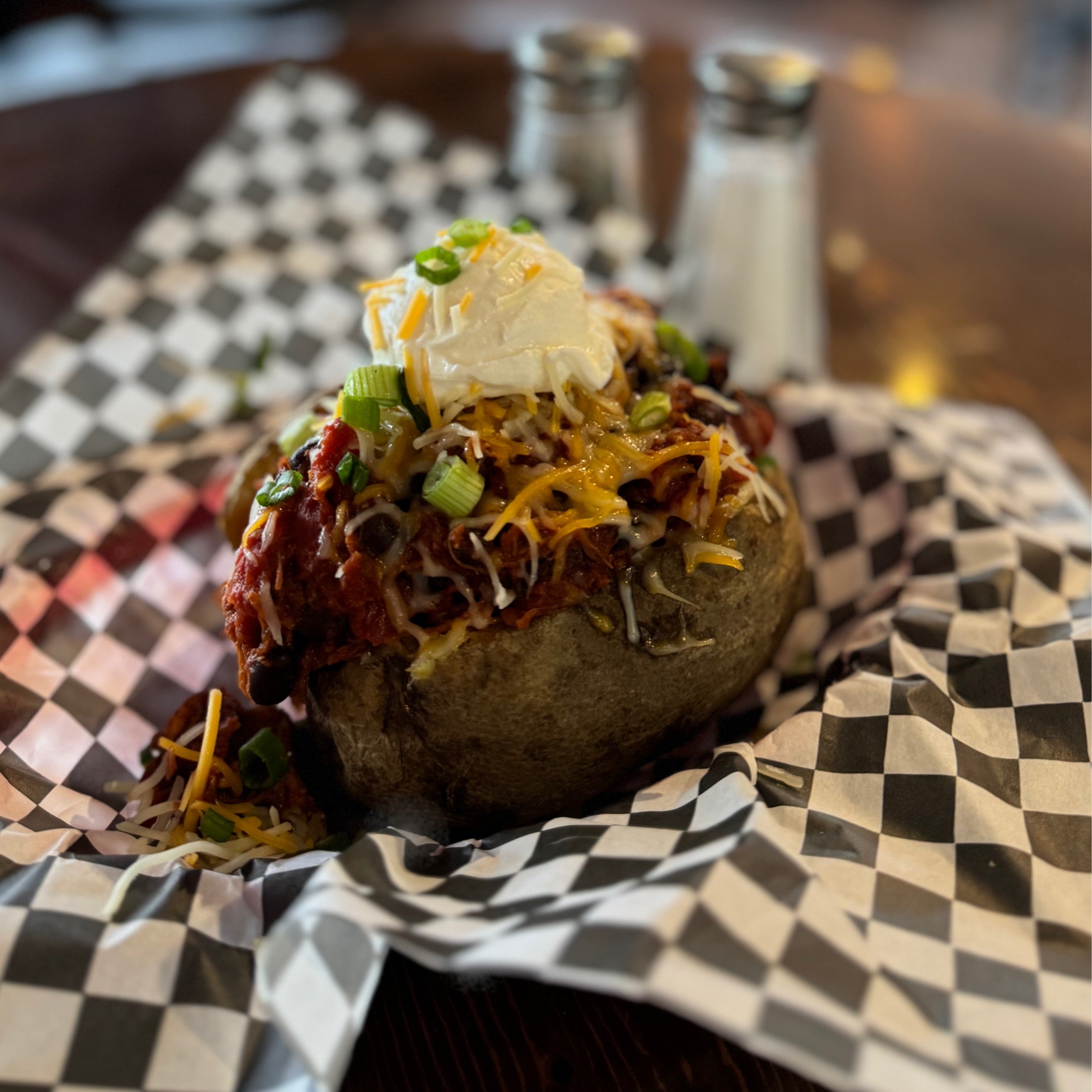 Chili Cheese Baked Potato | Aloha Alabama BBQ